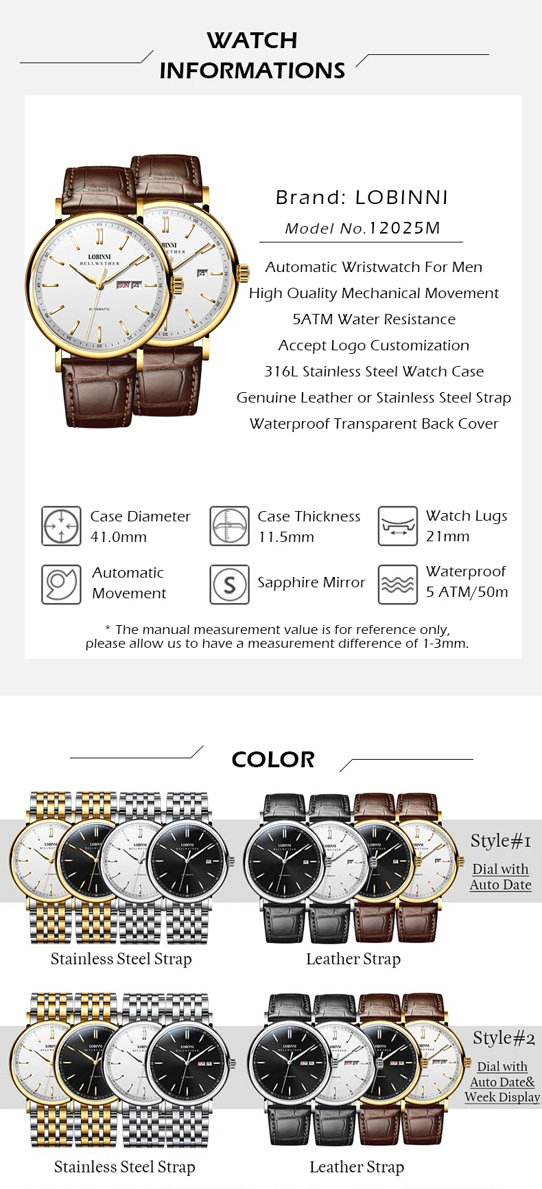 LOBINNI Wristwatches - Waterproof Mechanical Luxury Men's Watches