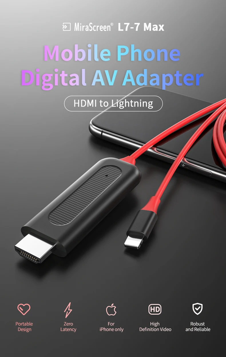 Mirascreen-adaptador De Cable Usb Lightn,Cargador De Vídeo Para Iphone ...