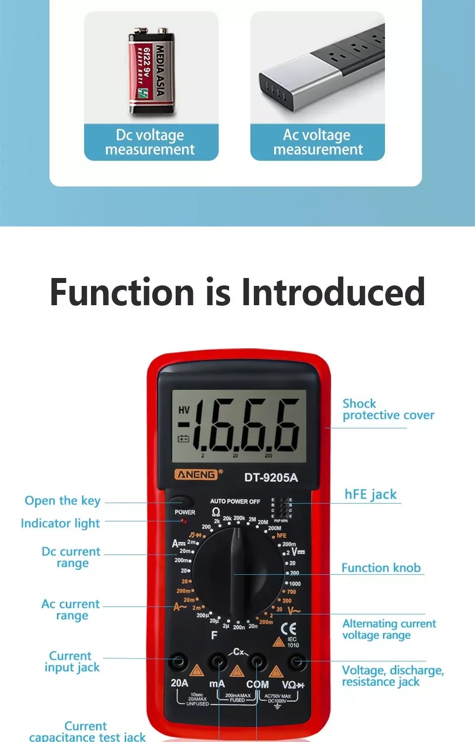 Dt9205a High Precision Digital Voltage And Current Multimeter Ac/dc ...