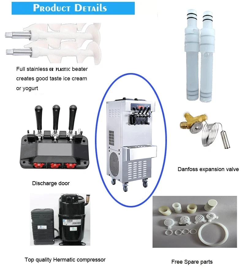 Icecream Machine 20-28L/h Automatic Soft Serve Ice Cream Maker ...