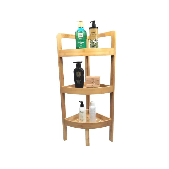 3-tiers Standing 100% Bamboo Corner Utility Storage Shelf Bathroom ...