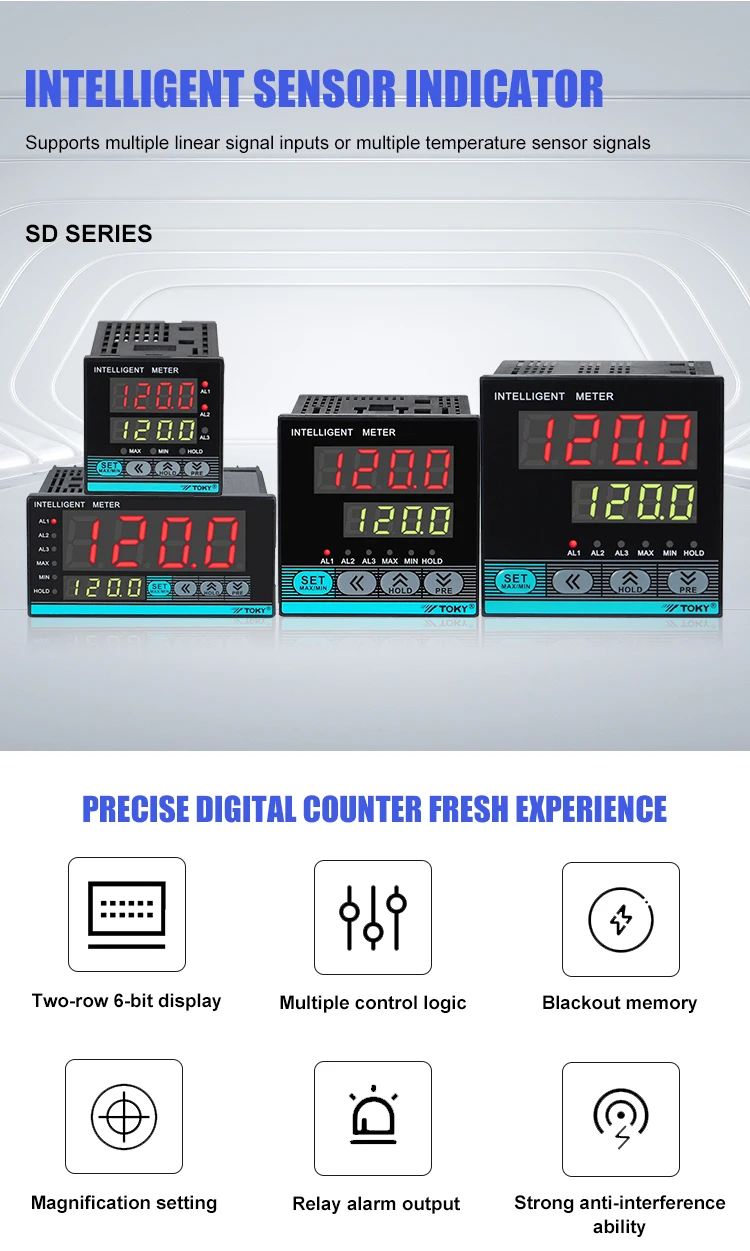 Toky Intelligent Analog Signal Input 2 Loops Free-setting Alarm Output Pressure Sensor Indicator ...