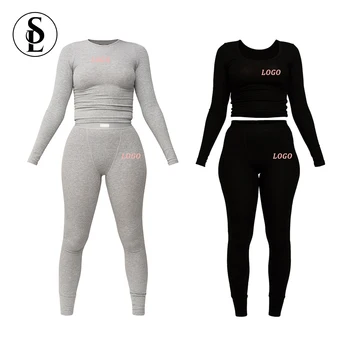 Two Piece Set Women Clothing Custom Lounge Wear Comfy Cotton Ribbed ...