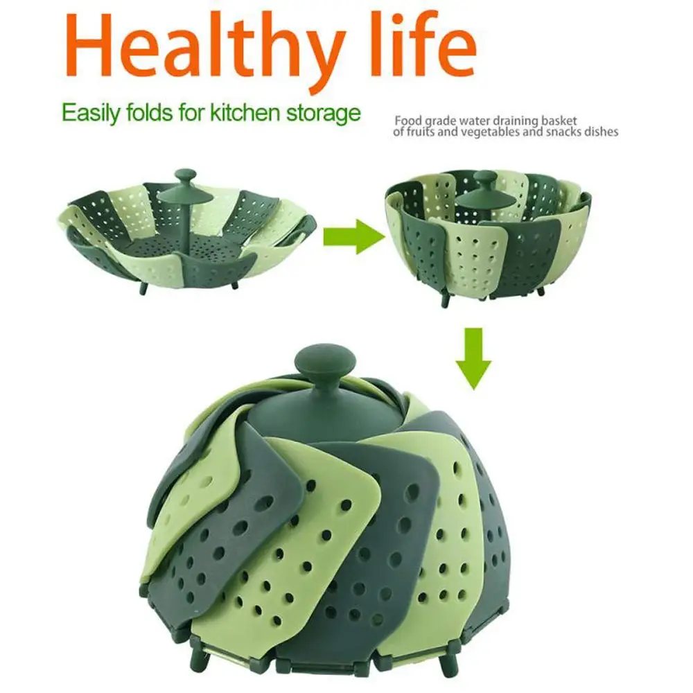 Portable Plastic Food Steamer Multi Functional Folding Silicone ...