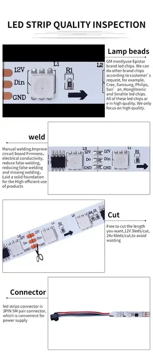 12V SMART LED Strip Light - RGB, Music Sync, Remote Control