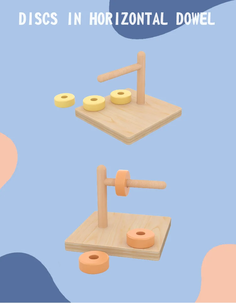 Infant Wooden Educational Children Toy Discs on Horizontal Dowel ...