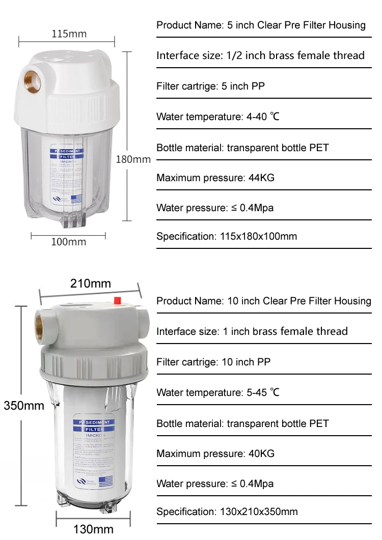 5 Inch 10 Inch 20 Inch Jumbo Slim Blue Clear Pipeline Water Filter Pre ...