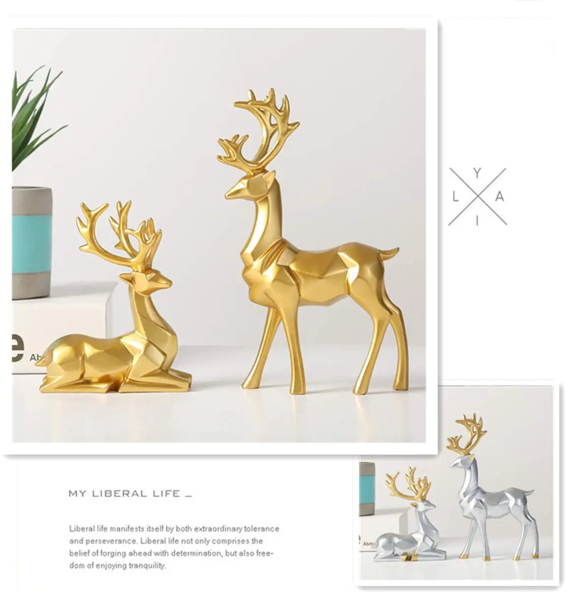 Nordic Style Origami Elk Resin Sitting Standing Deer Statues Reindeer ...