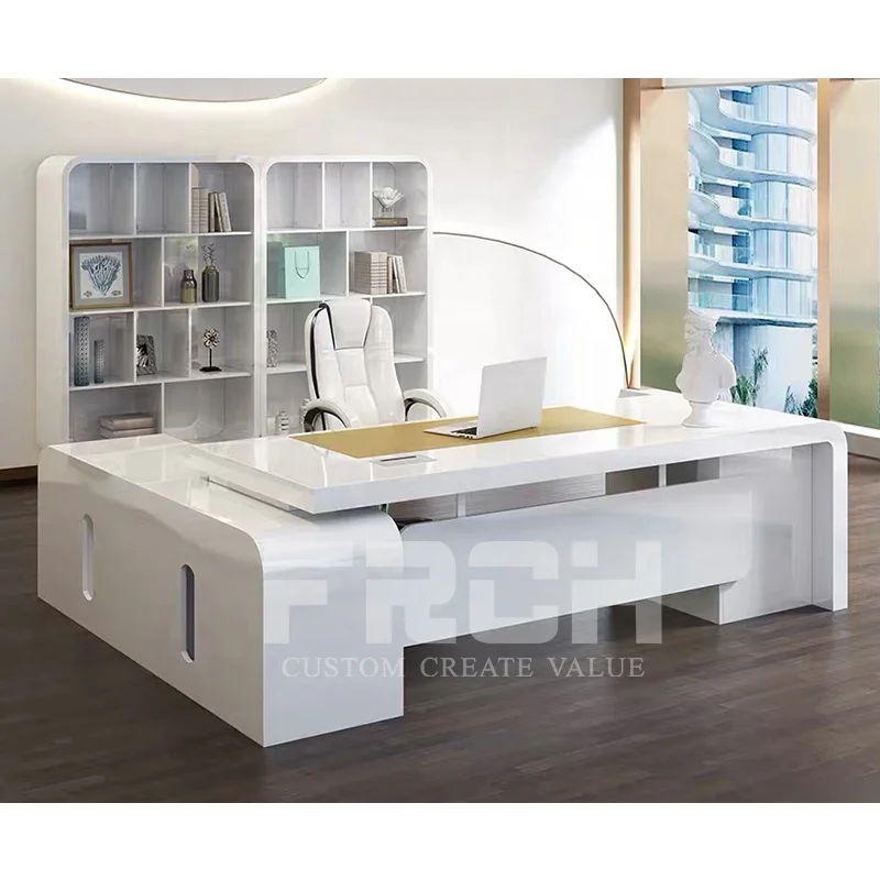 Customized Modern Luxury White Working Table L-shape Executive Manager ...