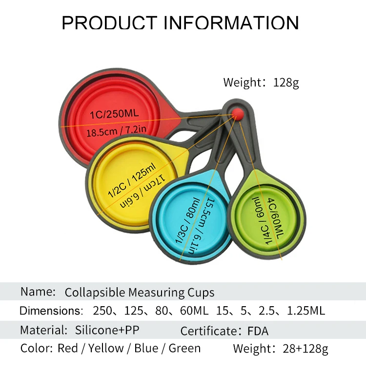 Multiple Sizes Collapsible Food Grade Silicone Measuring Tools Set ...