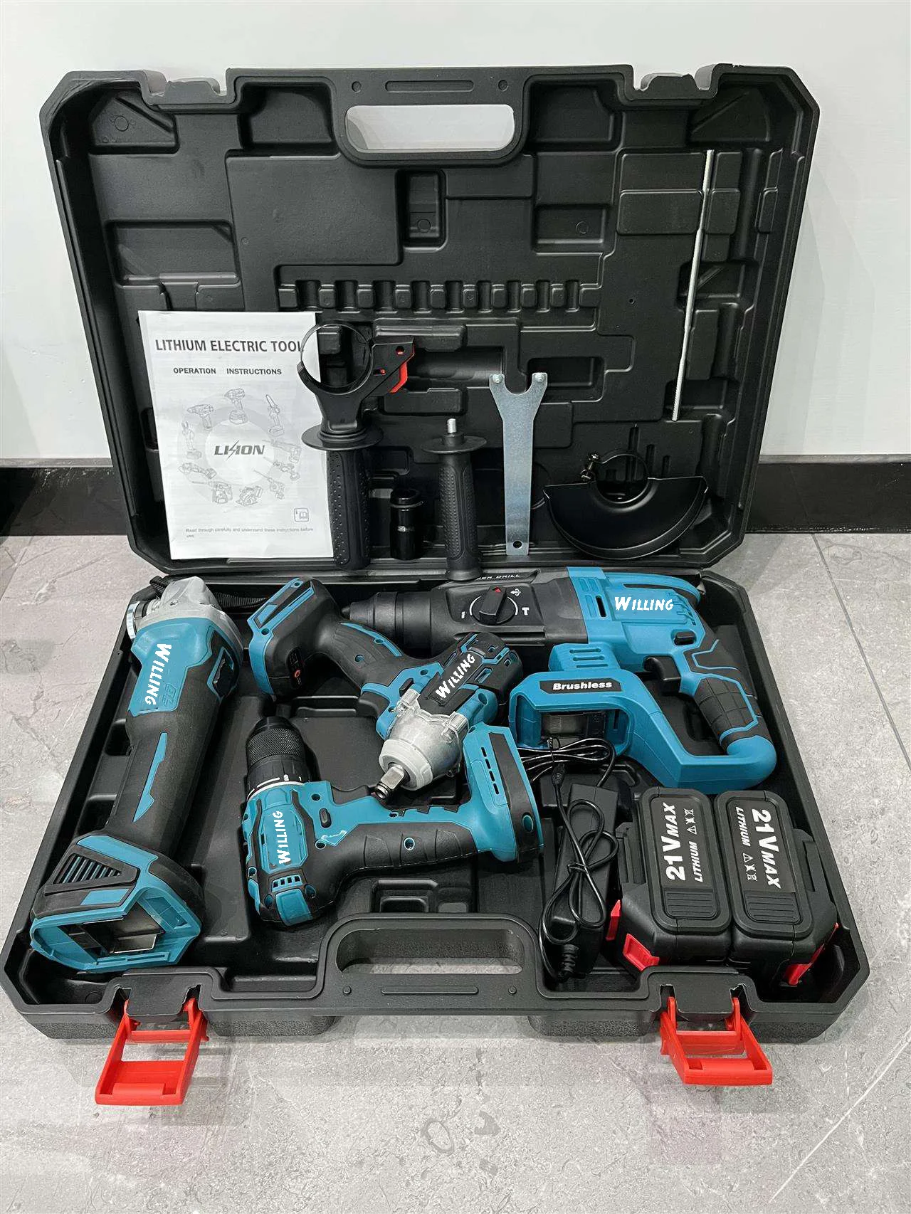 Factory Power Drills Kit 21v Portable Electric Cordless Brushless 18v