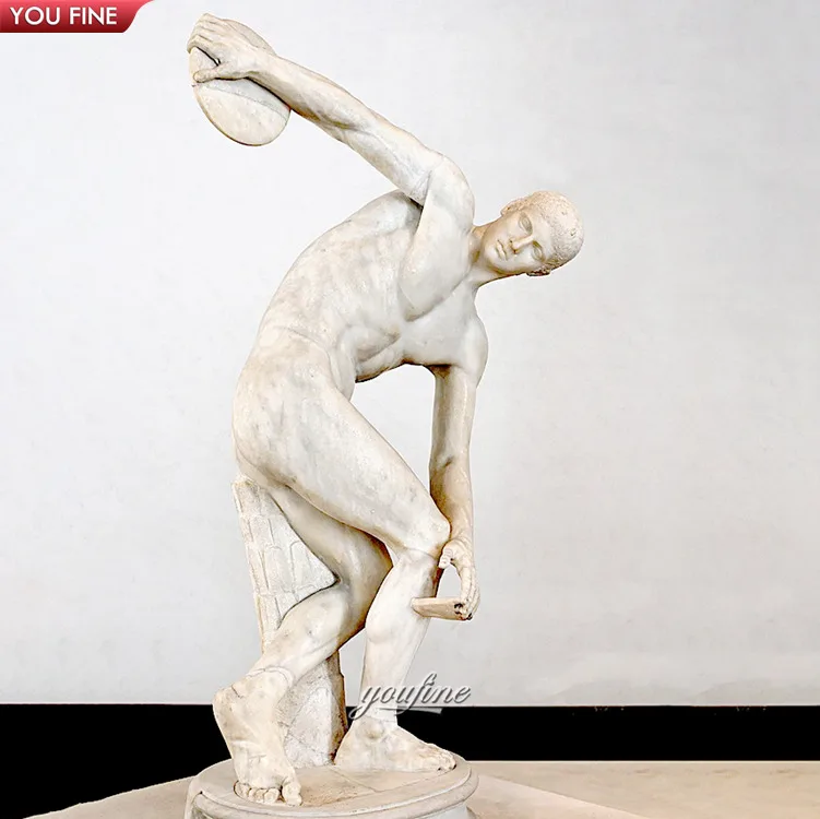 Outdoor Garden Natural Stone Hand Carved White Marble Discus Thrower ...