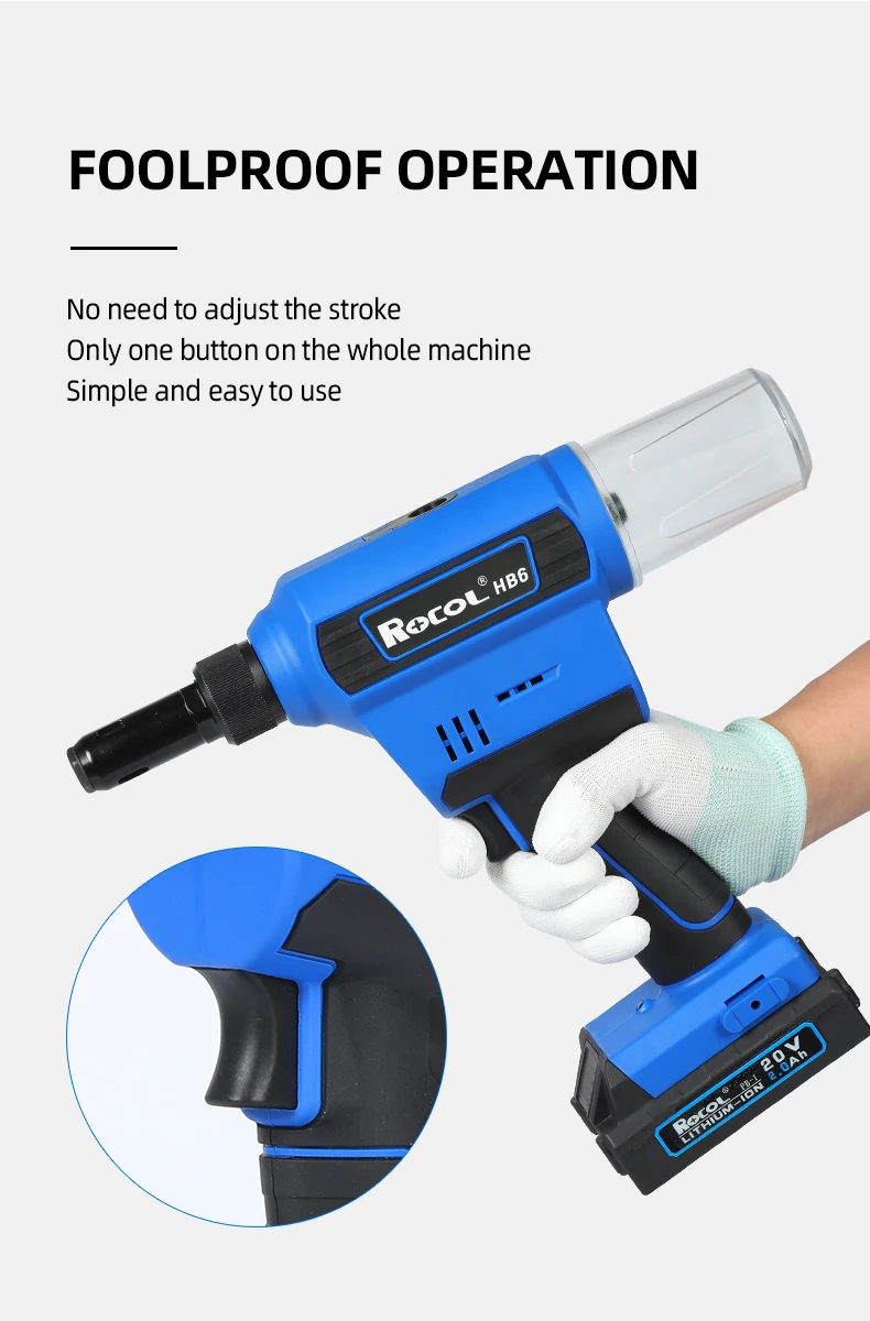HB6 Electric Quick Charge Rivet Gun 4.8-6.4mm Cordless Lithium Battery ...