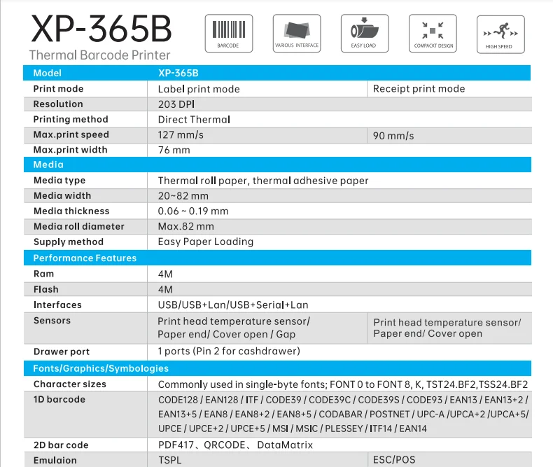 Xprinter XP-365B Thermal Printer - Reliable and Versatile