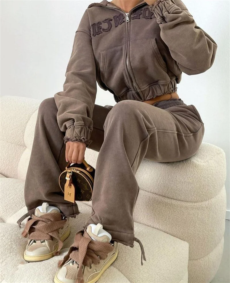 Custom Breathable Heavyweight Cropped Drawstring Acid Washed Tracksuit ...