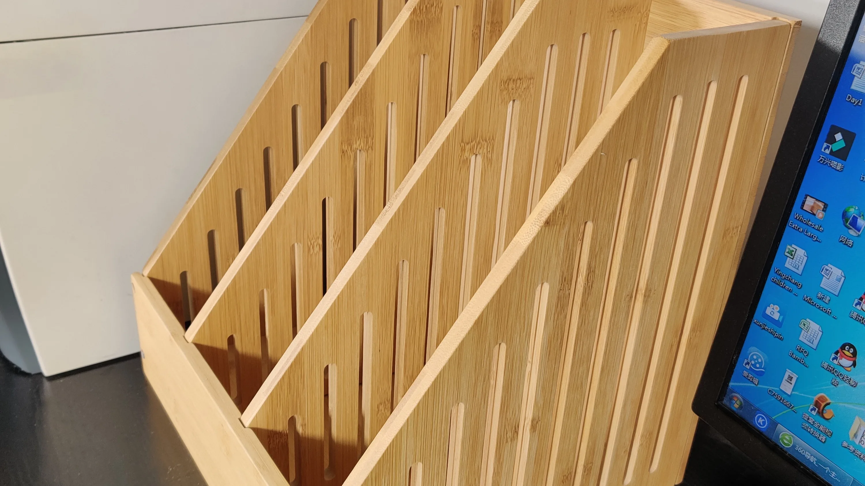 Bamboo Desk File Mail Organizer Countertop Office Supplies Wood Desktop ...