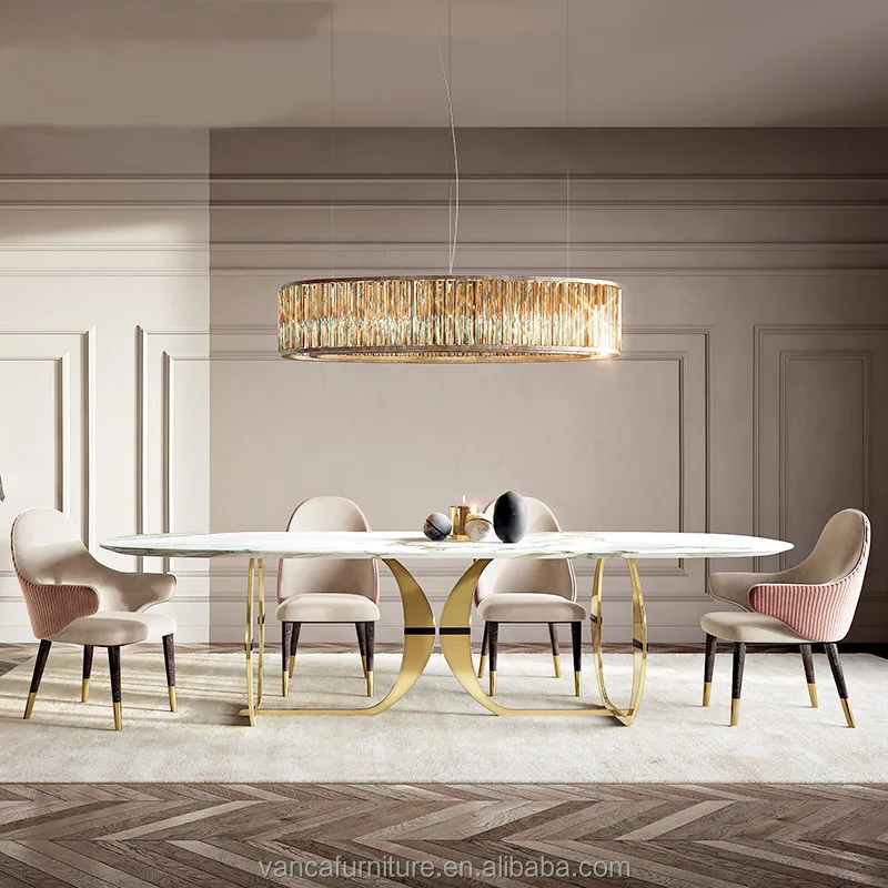 U Shape Dining Table Base Frame with White Marble Top