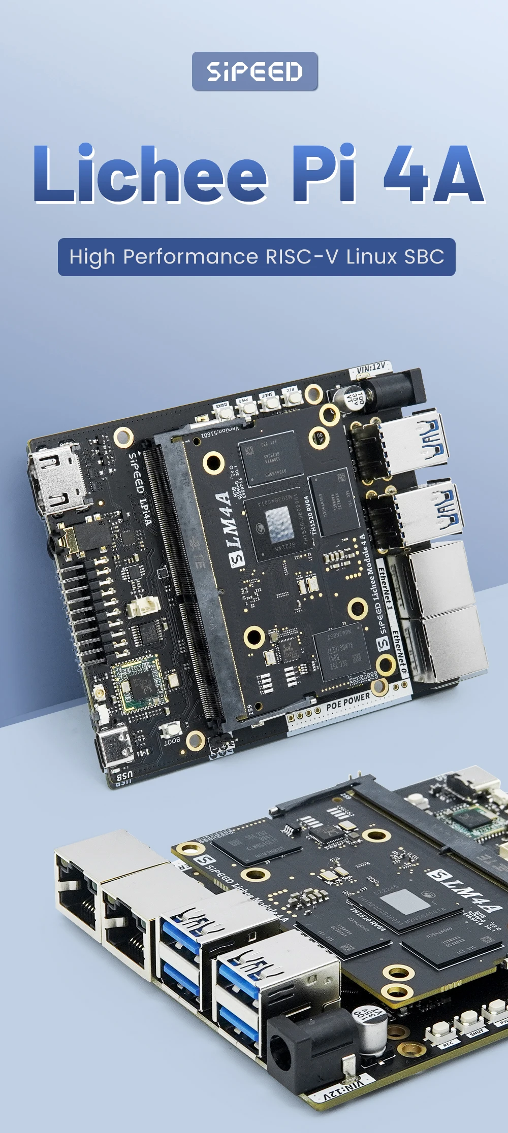 Sipeed LicheePi 4A Risc-V TH1520 Linux SBC Development Board 4TOPS NPU 50GFLOP GPU 16GB LPDDR4 ...