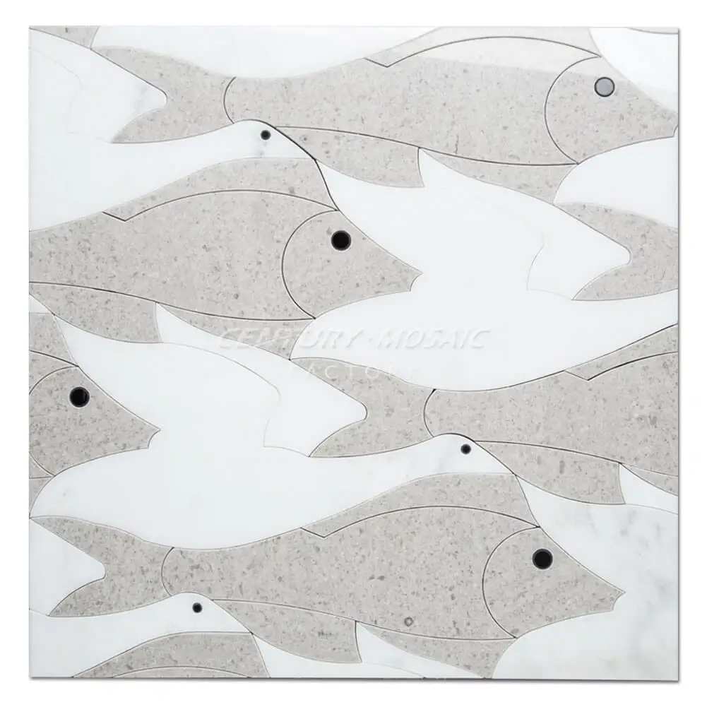 Carrara Flying Fish White Marble Water Jet Mosaic Art Tiles