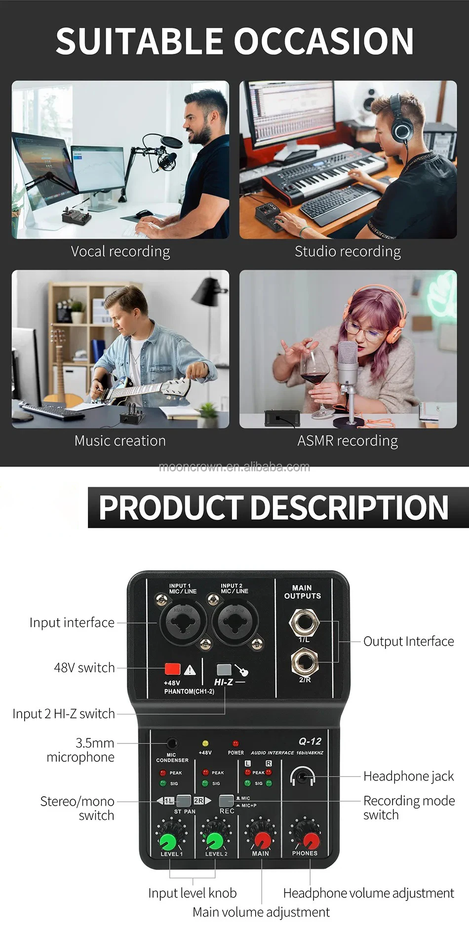 Q12 Professional Audio Mixer - Ideal for Home Recording