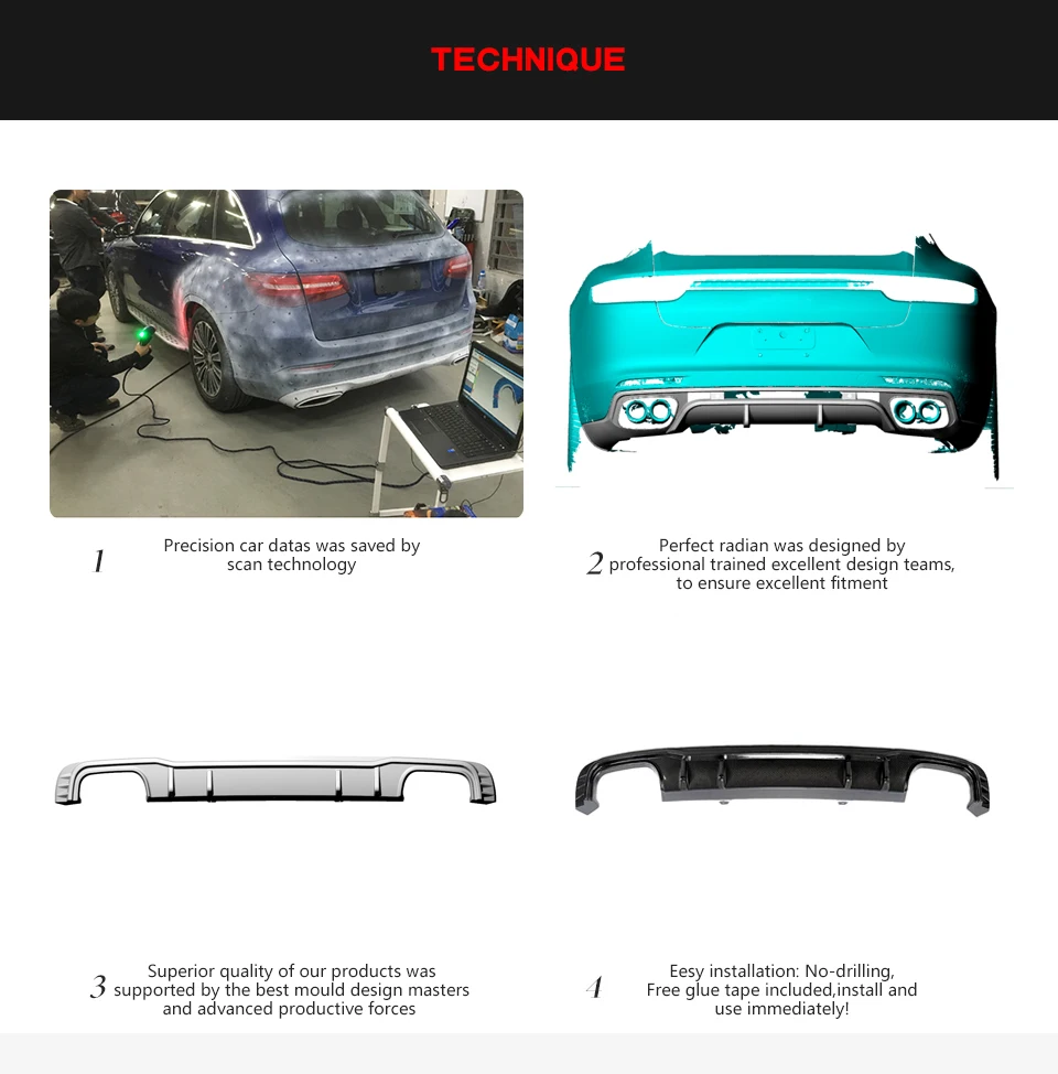 Carbon Fiber Rear Bumper Diffuser for Audi S4 B9 A4 Sline Sport 2018 ...