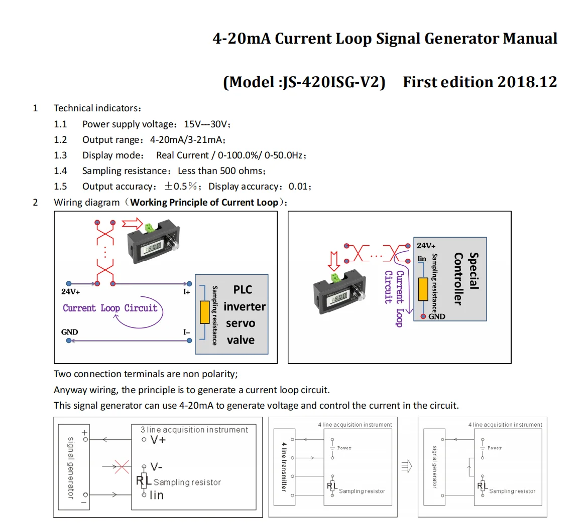 0/4-20mA Current Signal Generator Passive Two-Wire Current Loop Analog Sensor Transmitter JS ...