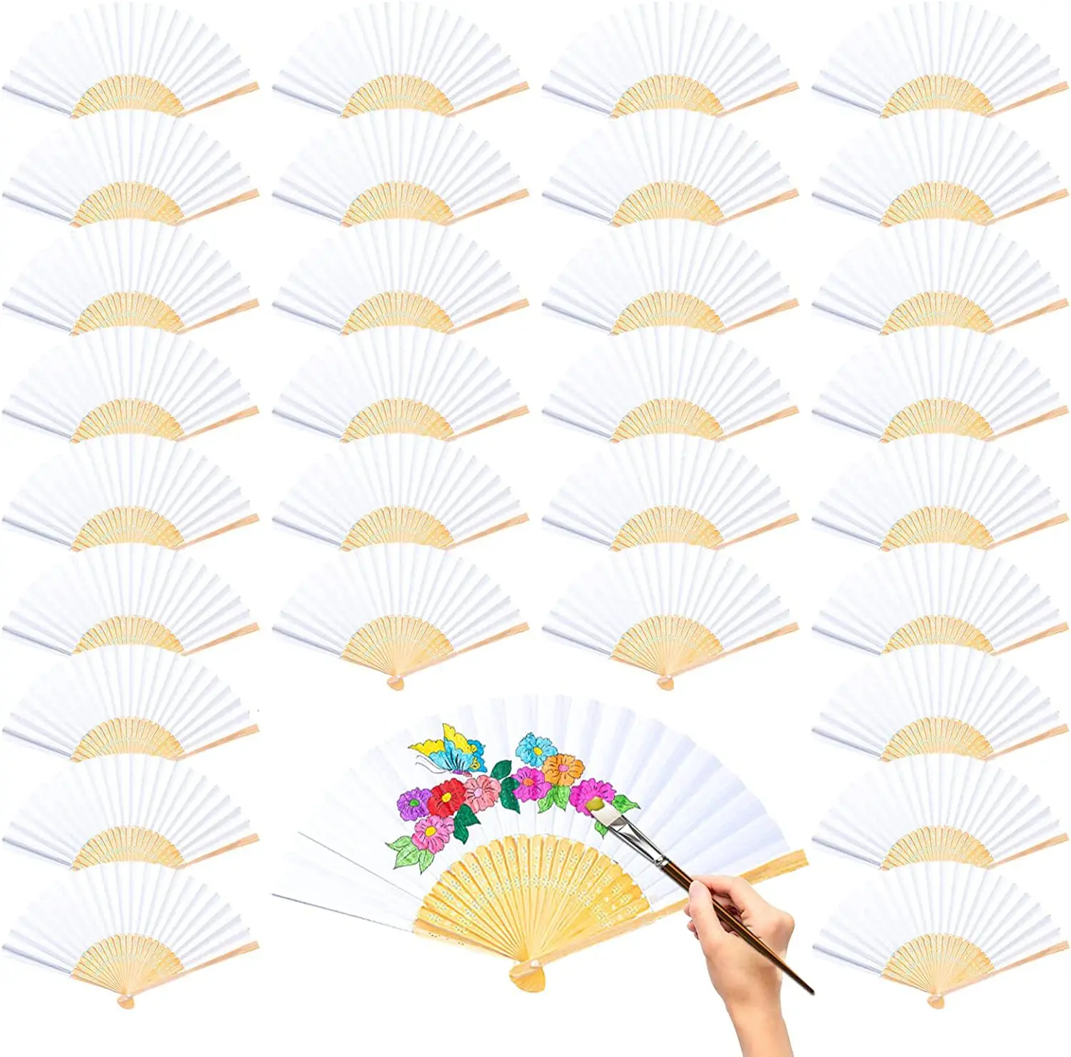 21cm Blank White Bamboo Paper Fan Wedding Favor Promotional Fan - Buy ...
