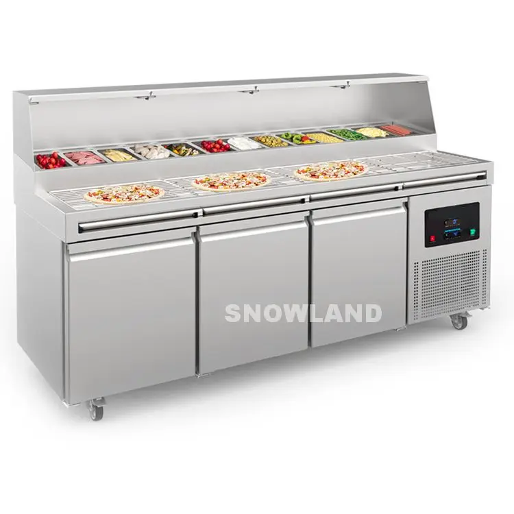 Commercial Stainless Steel Three-Door Pizza Makeline Fridge with Cold ...