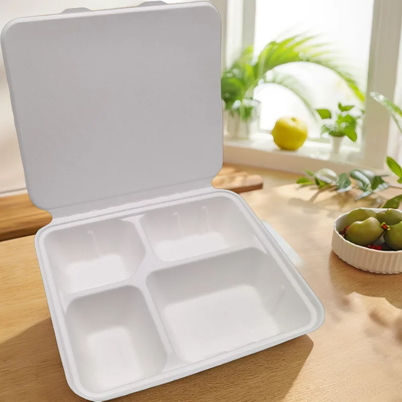Biodegradable 4-compartment Sugarcane Bagasse Bento Lunch Box 1200ml ...