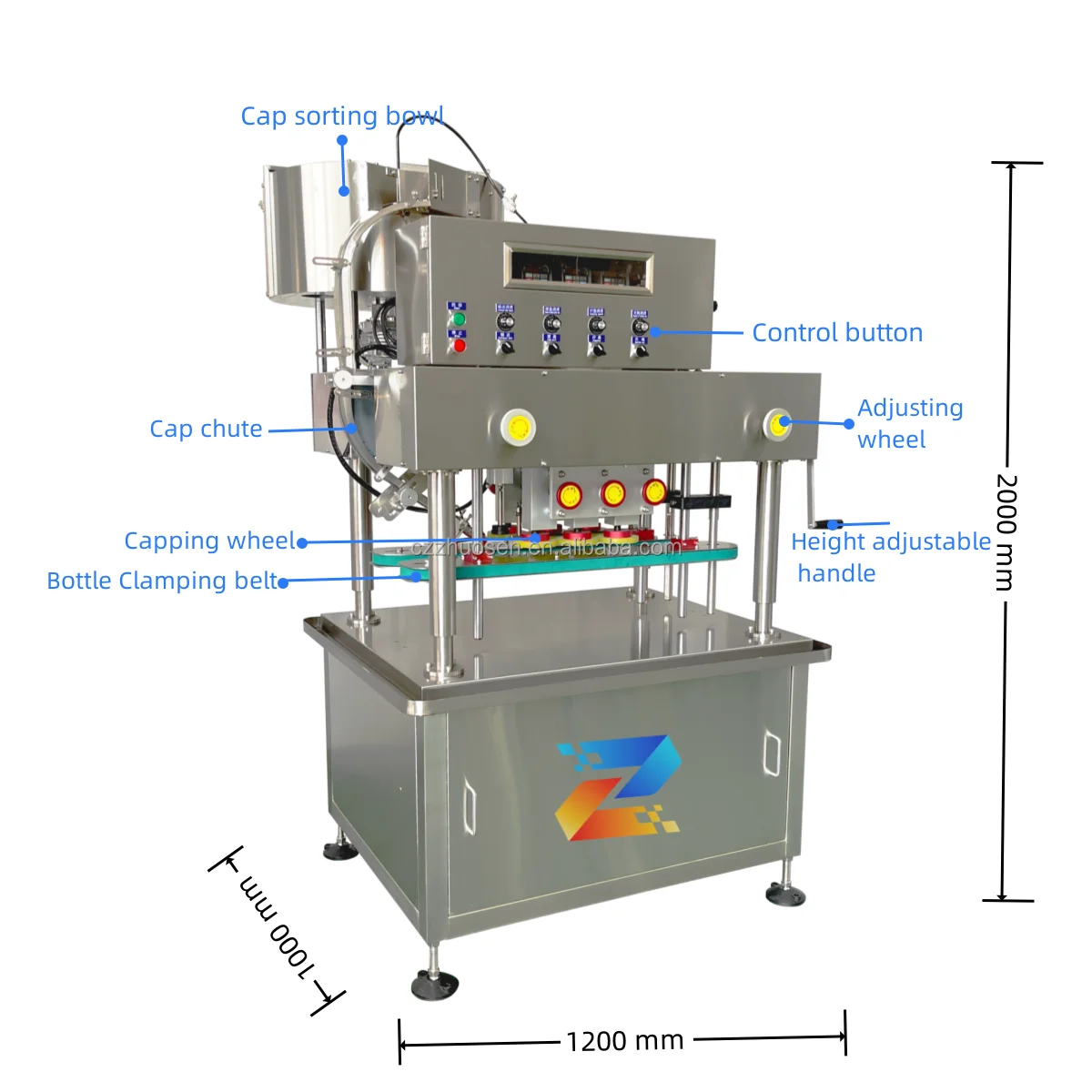 ZOSN Automatic Linear Spindle 6 wheel Capper Honey Sauce Glass Bottle ...