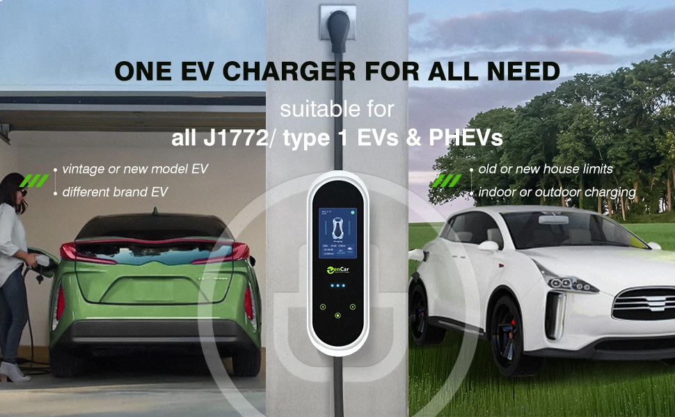 Zencar Biggest Display 32a Evse Type 1 Saej 1772 7kw Portable Ev Charger With Blue Cee 3pins ...