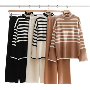 Sn-95 Winter 2 Piece Sweater Set Solid Casual Knitwear Women Knitted ...