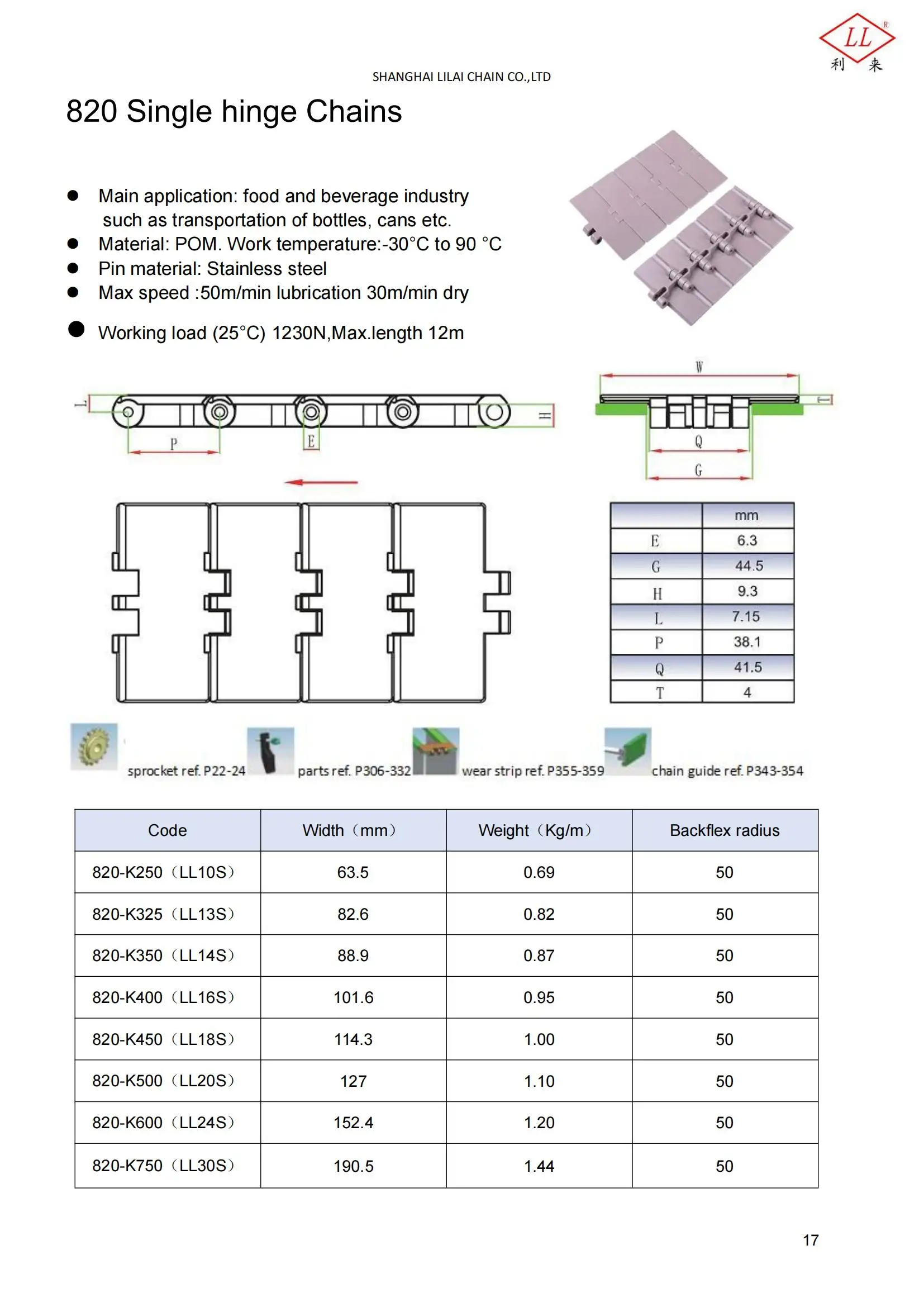 Plastic Conveyor Tabletop Chain for Labeling Machine (820-K325)