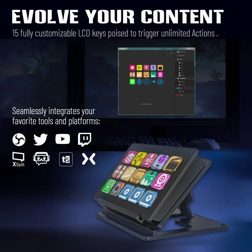 Stream Deck Custom Keyboard - 15 LCD Keys Programmable