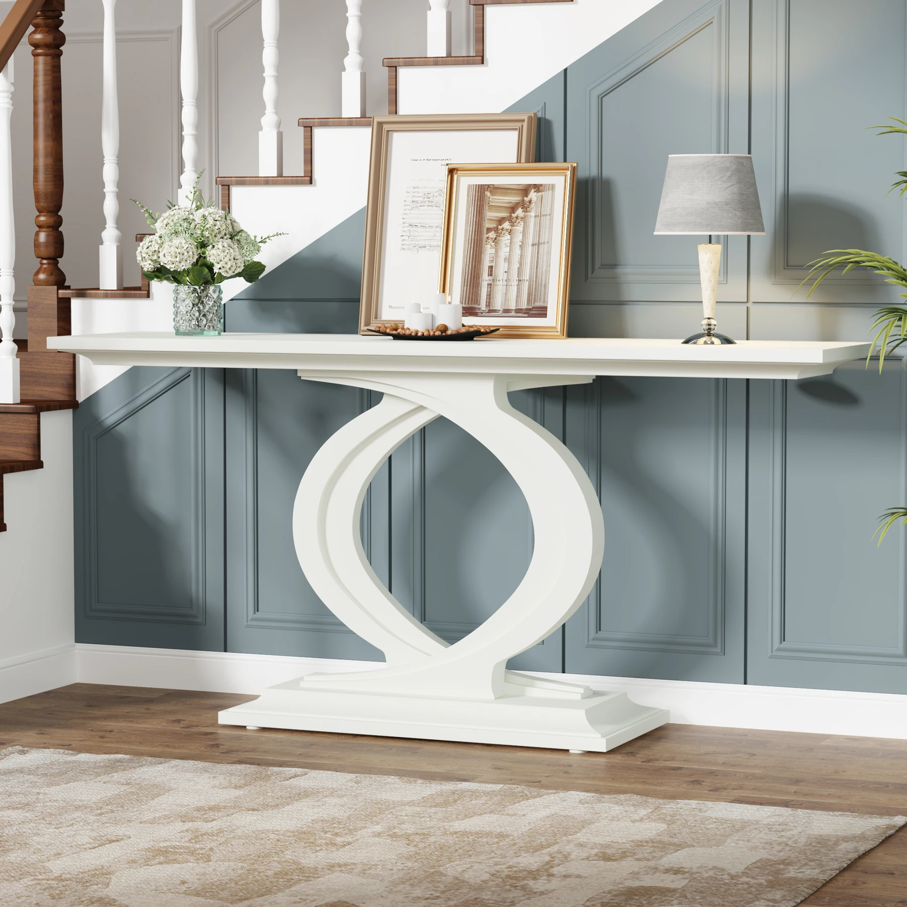 2024 New Arrival Nordic Style Contemporary Modern Luxury Wooden MDF White Console Table 150cm for Living Room Entrances Alibaba