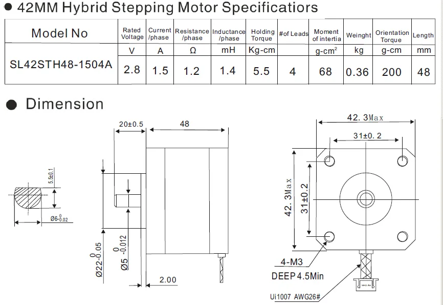 New Arrival Step Motor 1.8 Degree 42mm SL42STH48 1504A High Torque ...