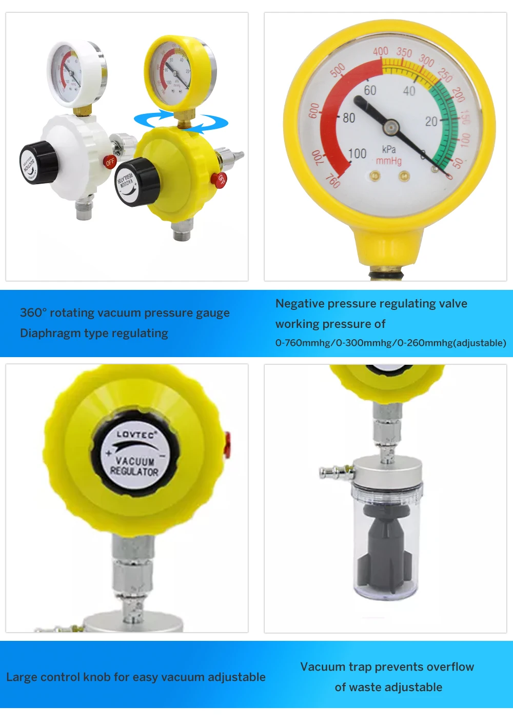 Lovtec Aluminum Hospital Medical Suction Regulators Flow Meter
