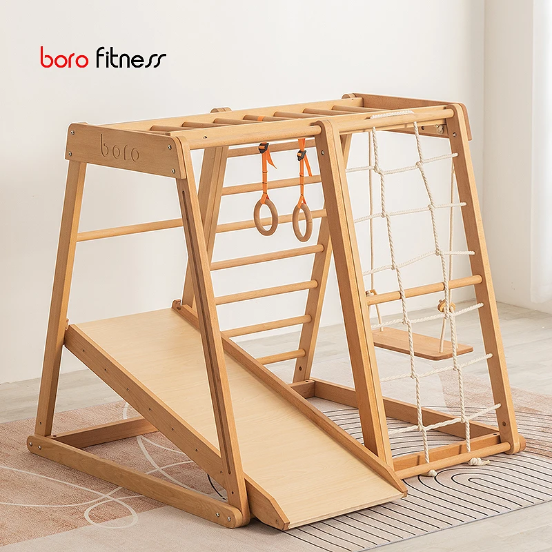 Children's Indoor Climbing Frame Solid Wood Small Slide Swing ...