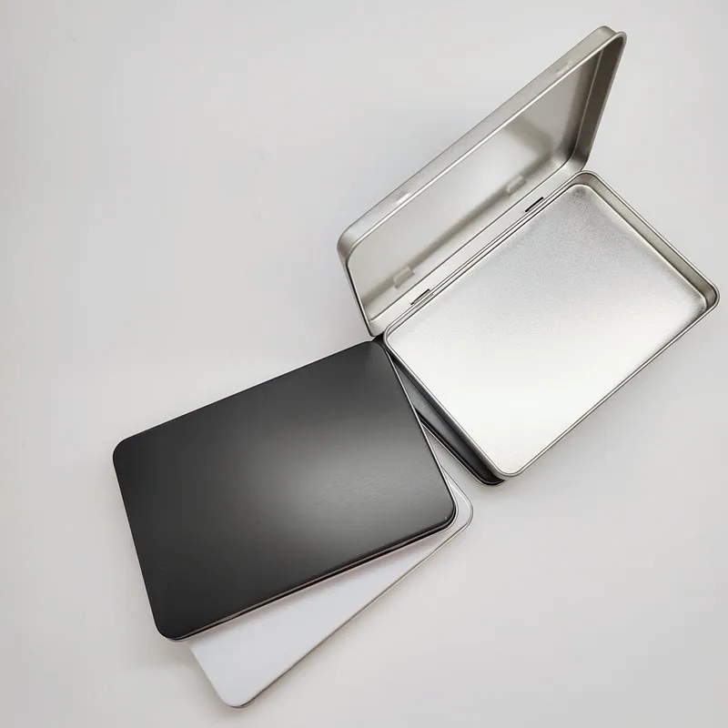 Retangular Thin Hinged White Black Metal Tin Case For Card Makeup ...