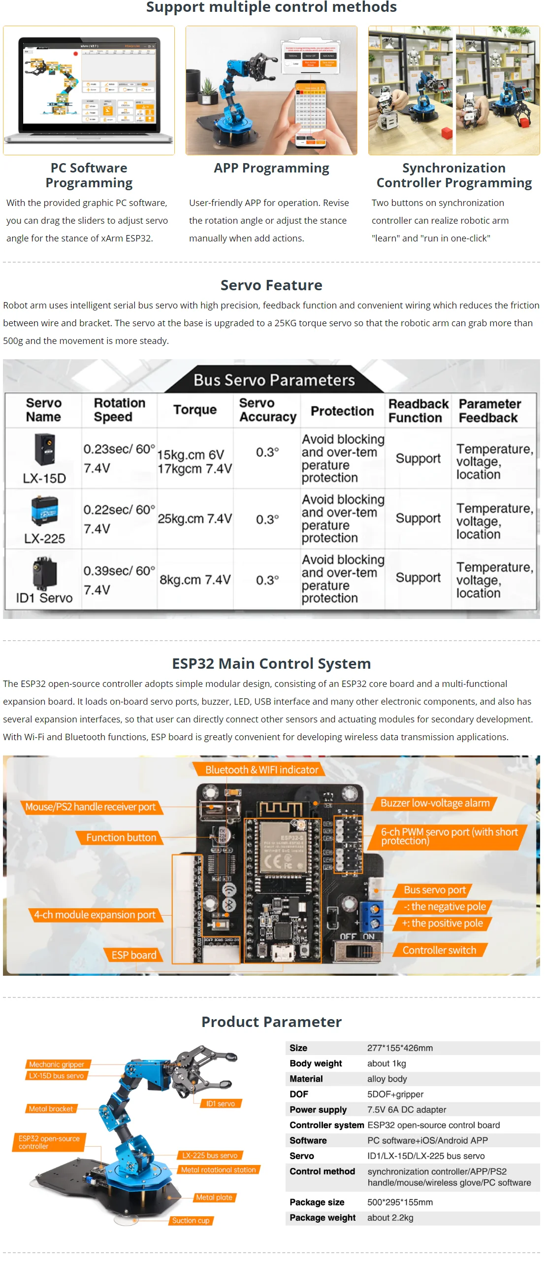 Hiwonder Xarm ESP32 - Educational Bionic Robot for Learning