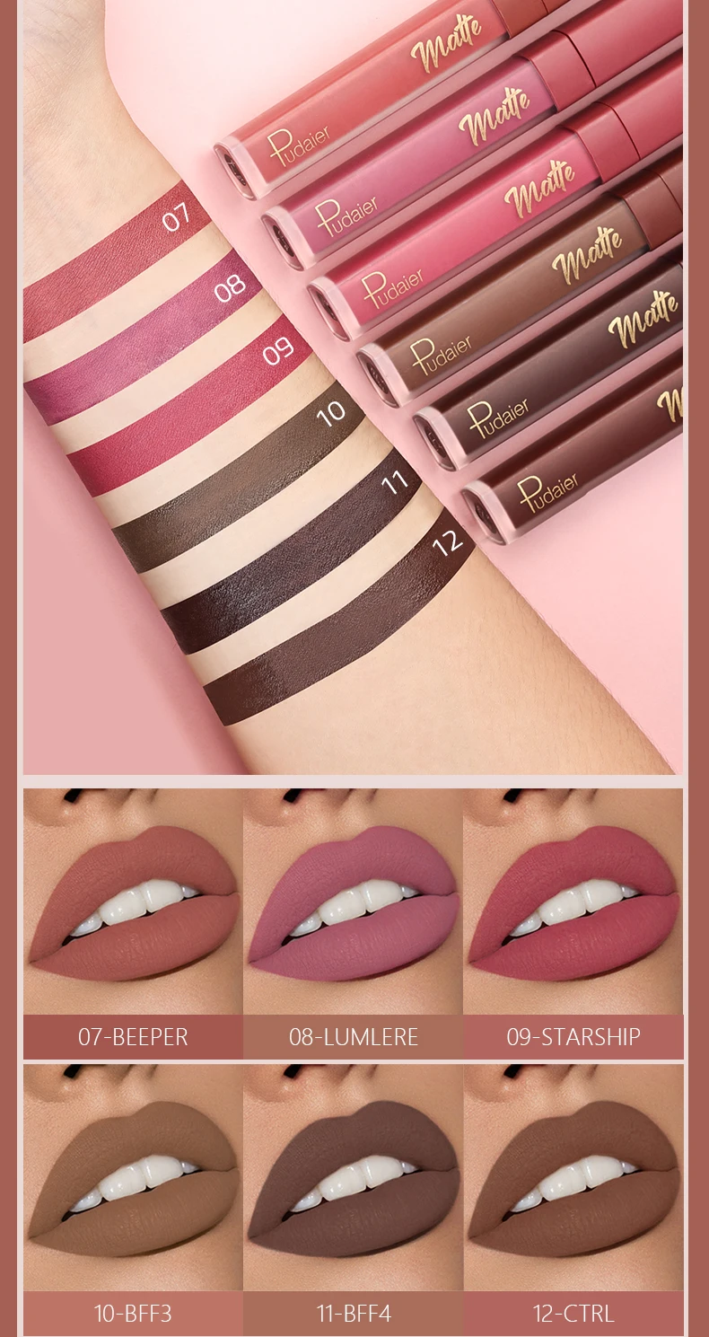 Pudaier Lip Makeup - Waterproof Matte Liquid Lipstick Set