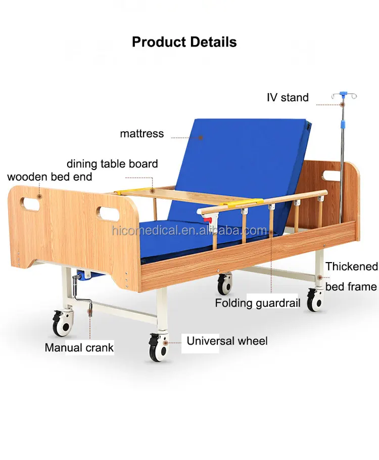 HICOMED Wooden Bedside Hospital Bed Elderly Care Bed Home Nursing Home ...