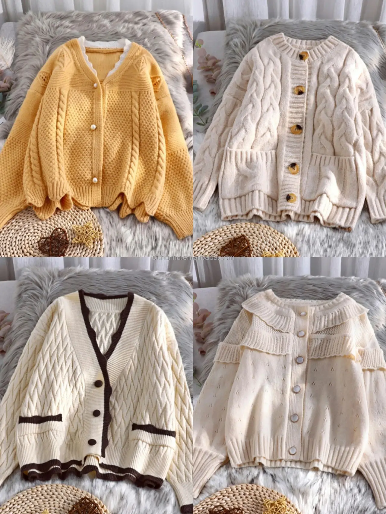 V-neck Embroidery Jacquard Knitted Latest Design Ladies Cardigans With ...