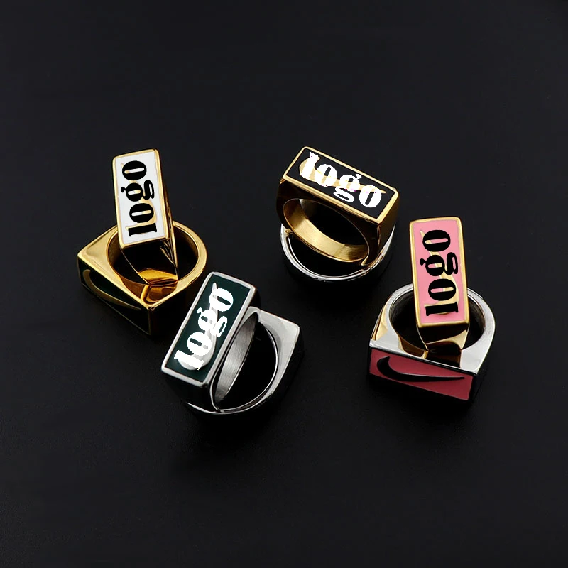 Stainless Steel Swoosh Curved Hook Logo Ring Hip Hop Street Style ...