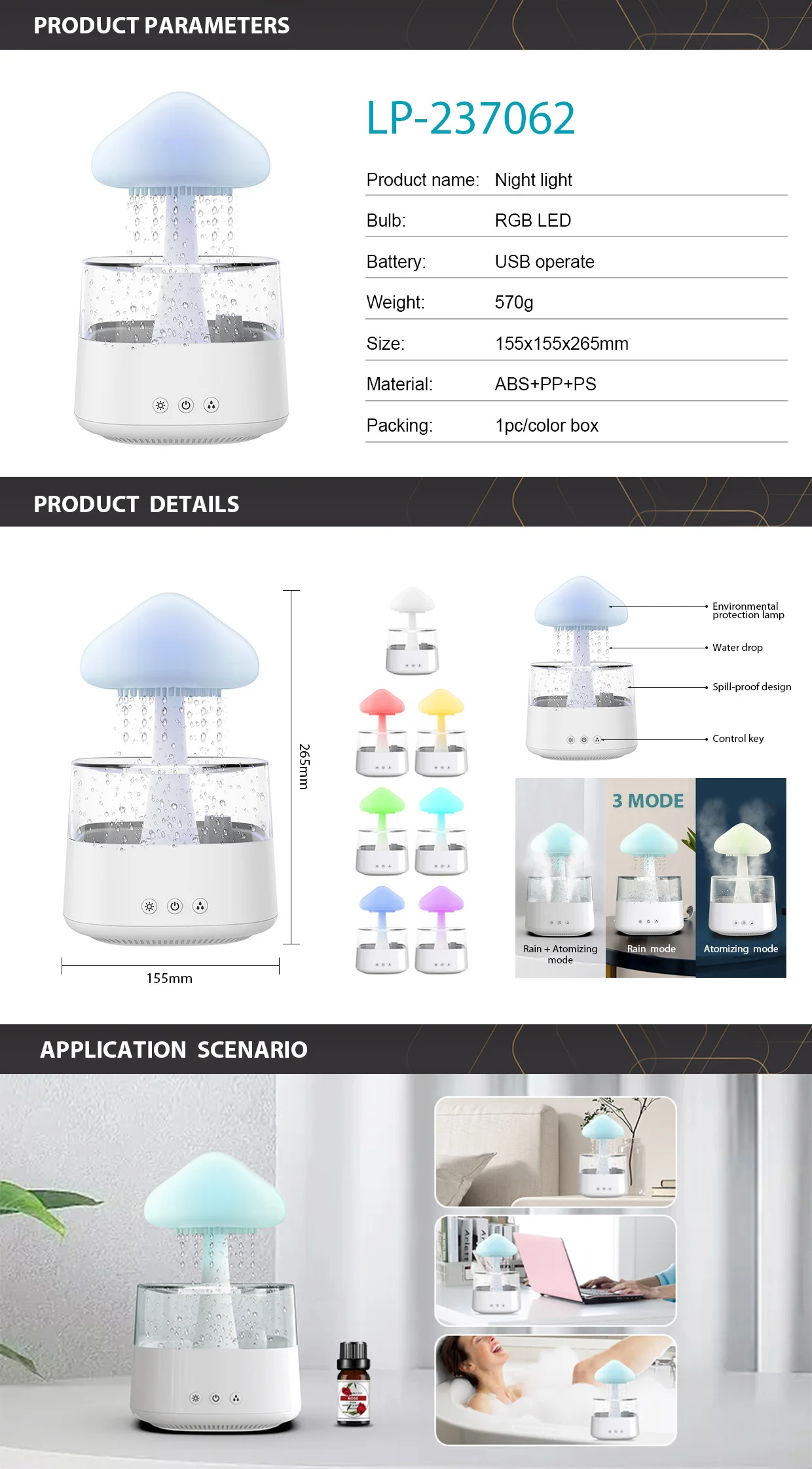 White Noise Machine with LED Night Light - Cool Mist Humidifier