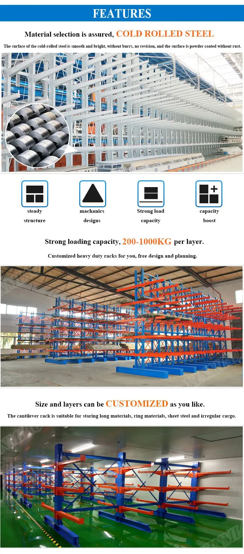 Metal Warehouse Storage Steel Industrial Hanging Cantilever Rack ...