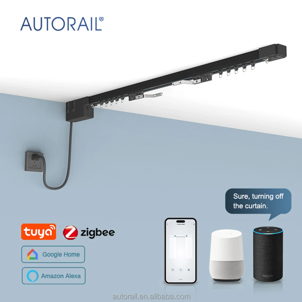 Black Color Control Automatic Motorized Electric Smart Mini Curtain ...