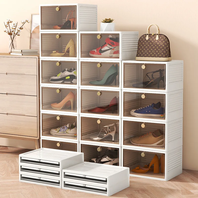 Diy Combination Folding Shoebox Plastic Clear Shoe Display Organizer ...