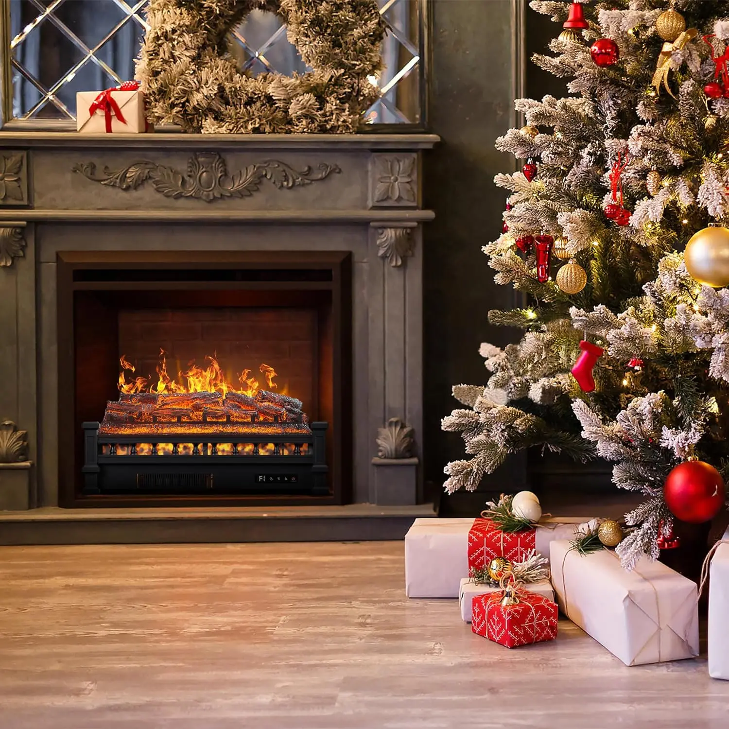 26" Electric Fireplace Log Heater Infrared Quartz Insert 1500 W Lemon ...