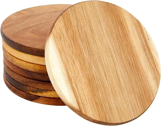 Natural Round Wood Coasters Acacia Coffee Tea Cup Mug Bowl Coaster ...